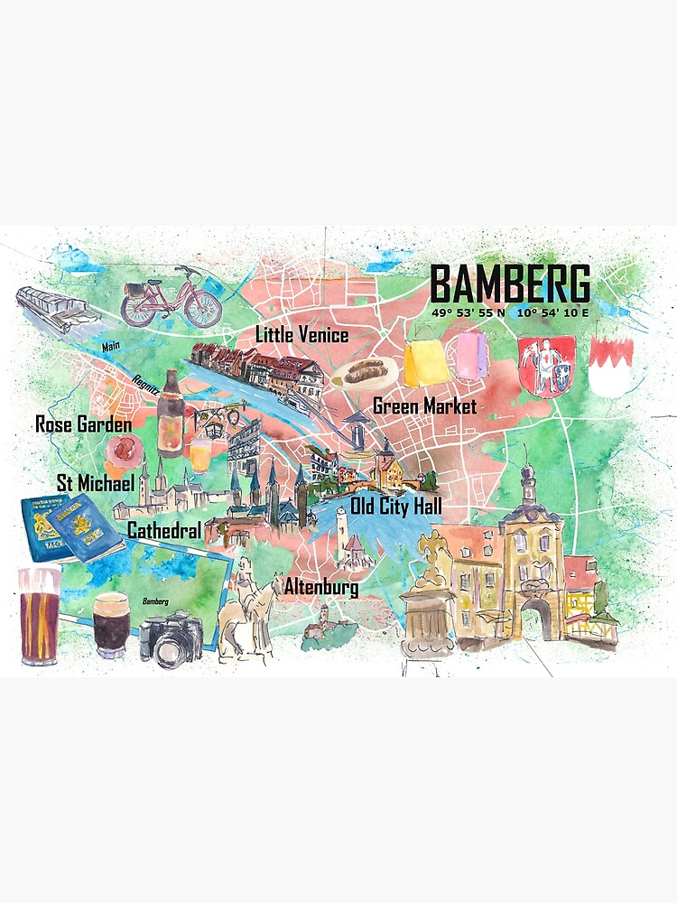 "Bamberg Franconia Illustrated Travel Map with Roads and Highlights ...