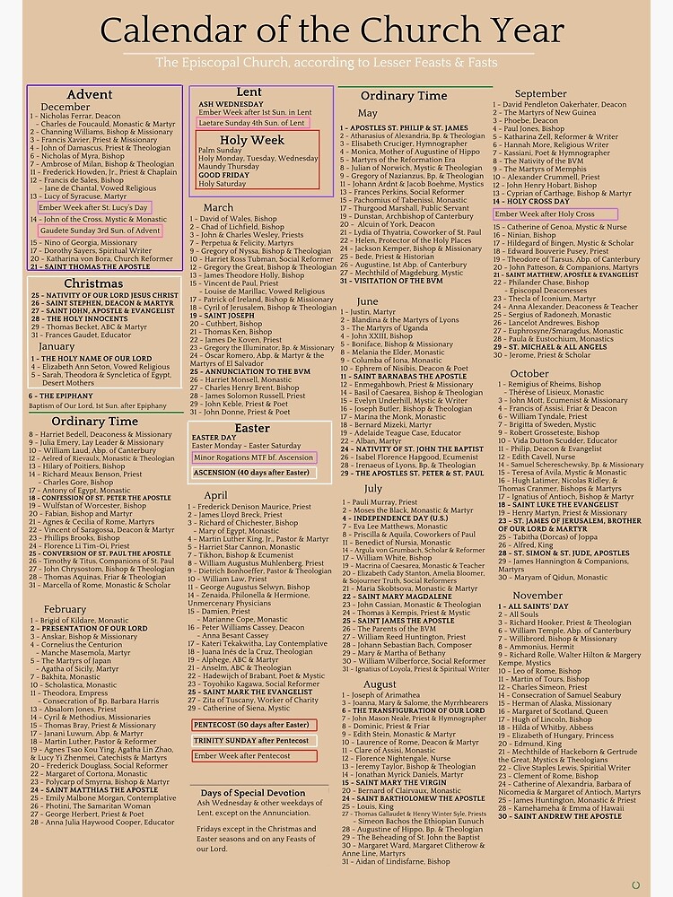 "Church Year Calendar Poster (good for all years)" Poster for Sale by ...