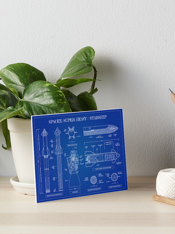 "SPACEX: Super Heavy / Starship (Blueprint)" Art Board Print by BGALAXY ...