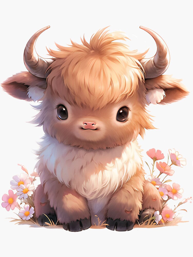 "Cute Highland Cow Chibi" Sticker by madmademoiselle | Redbubble