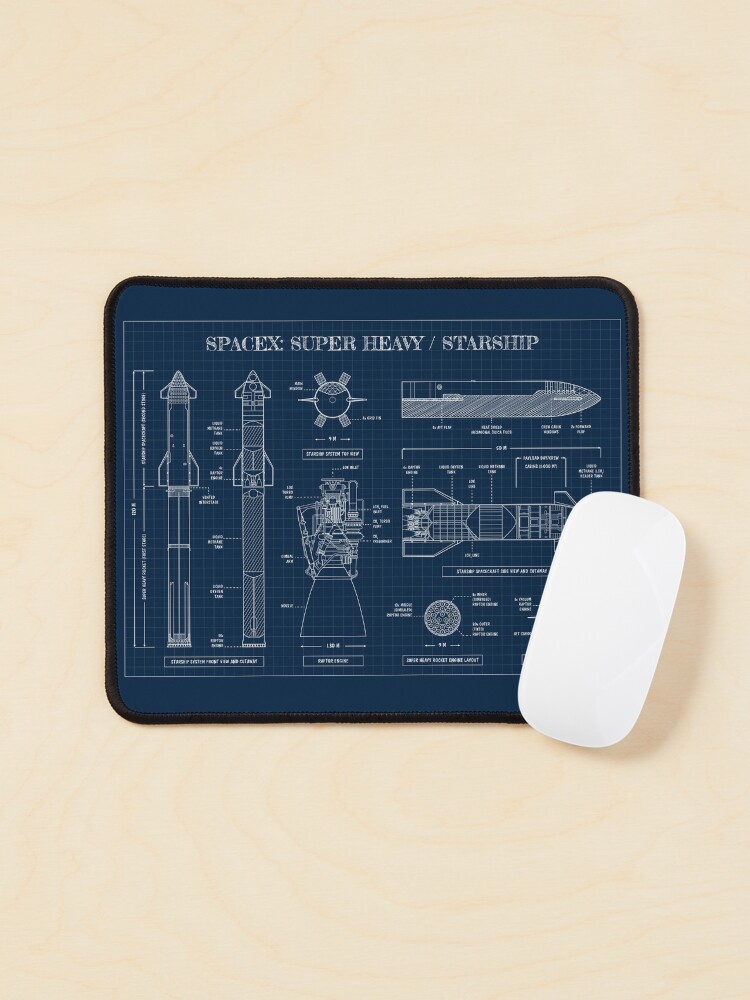 "SPACEX: Super Heavy / Starship (Navy Blueprint)" Mouse Pad for Sale by ...