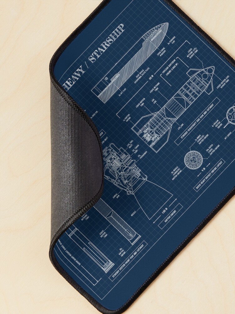 "SPACEX: Super Heavy / Starship (Navy Blueprint)" Mouse Pad for Sale by ...