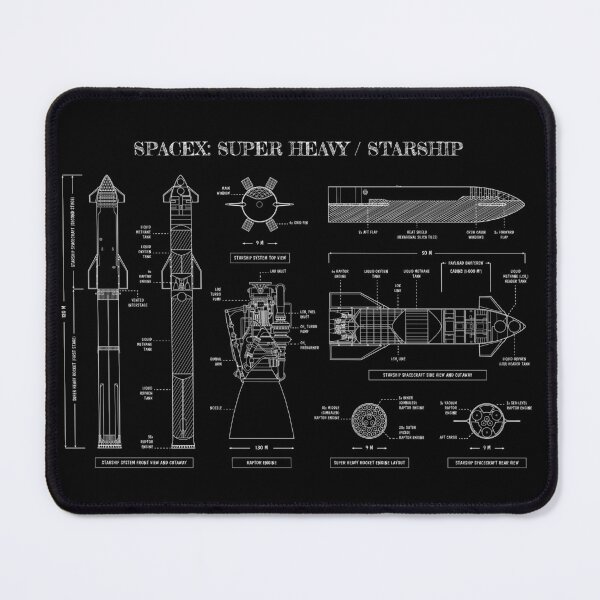 "SPACEX: Super Heavy / Starship (White Stencil-No Background)" Mouse ...