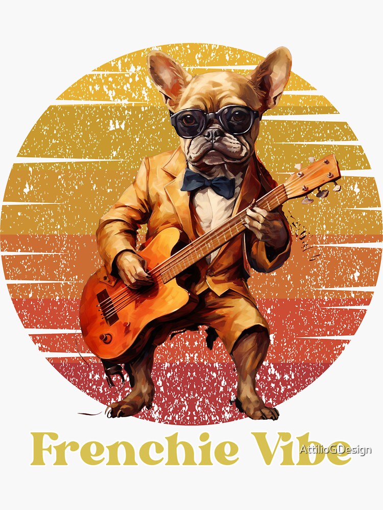 "Retro Frenchie Guitar Lover Jazz Moment Rock Band and Folks for ...