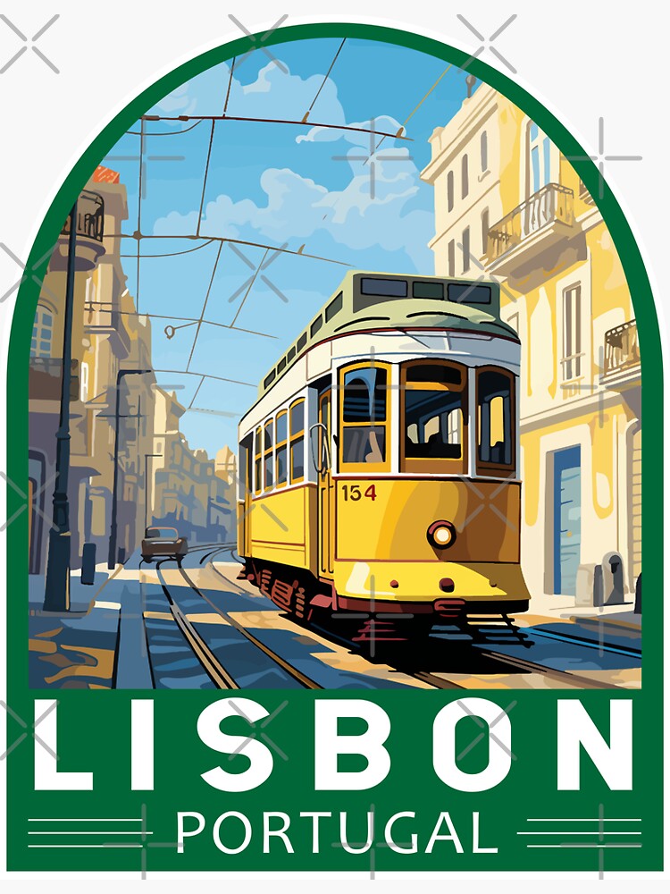 "Lisbon Portugal Yellow Tram Travel Art Emblem" Sticker for Sale by ...