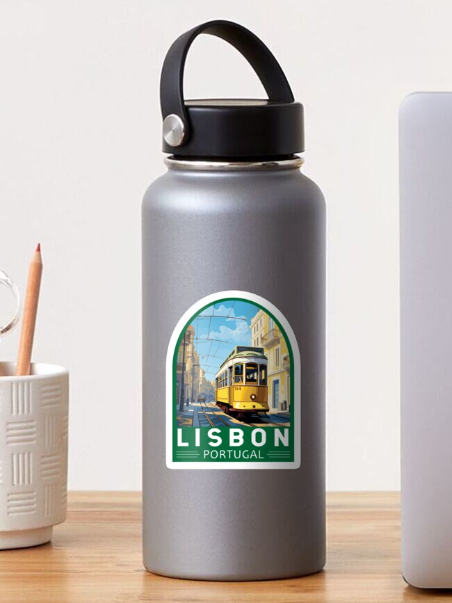 "Lisbon Portugal Yellow Tram Travel Art Emblem" Sticker for Sale by ...