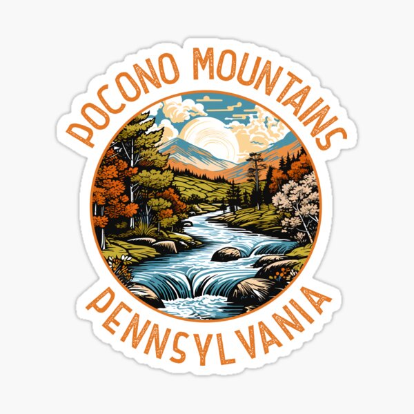 "Pocono Mountains Pennsylvania Sunset Retro Distressed Circle" Sticker ...