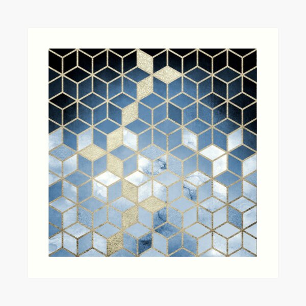 "Shades Of Blue Cubes Pattern" Art Print for Sale by nomadartstudio ...