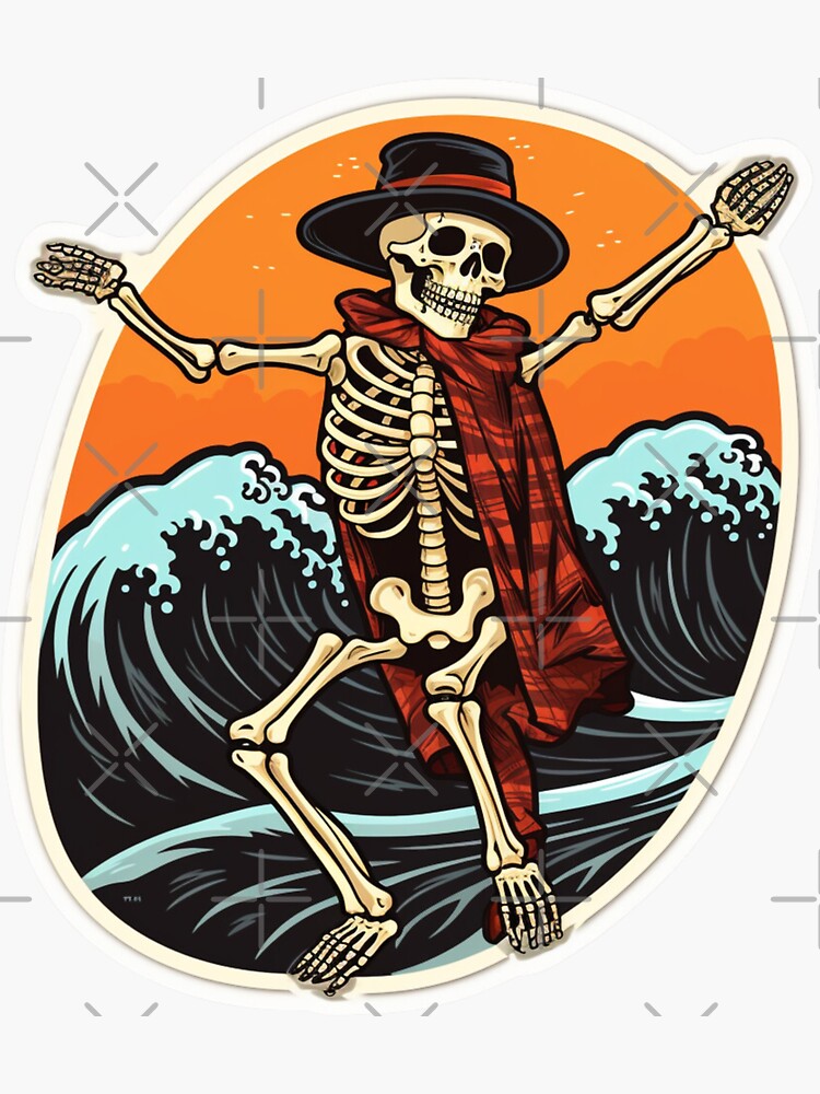 "Surfing Skeleton Halloween Themed" Sticker for Sale by GuGus1337 ...