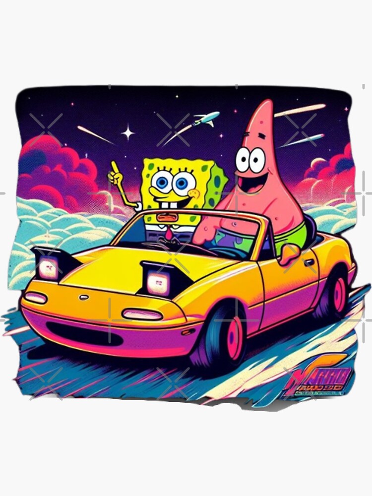 "Spongebob and Patrick Driving a Miata" Sticker for Sale by ...