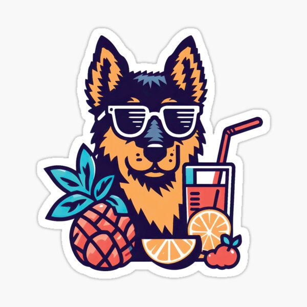 "Tropical Pup: Sunglass-Wearing Dog with Summer Fruits" Sticker for ...