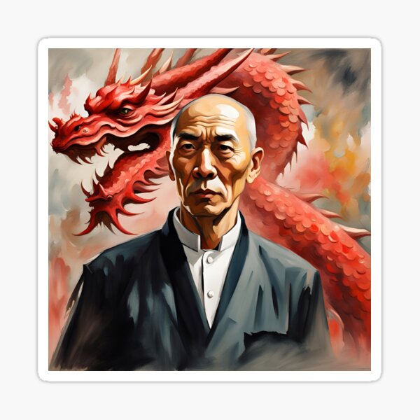 "Grandmaster Yip Man Wing Chun Portrait with Red Dragon" Sticker for ...