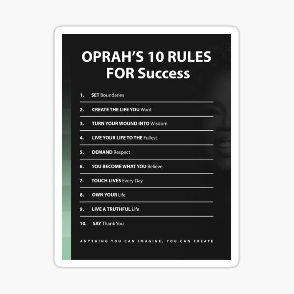 "Oprah Winfrey Success Rules Print Empowerment Quotes" Sticker for Sale ...
