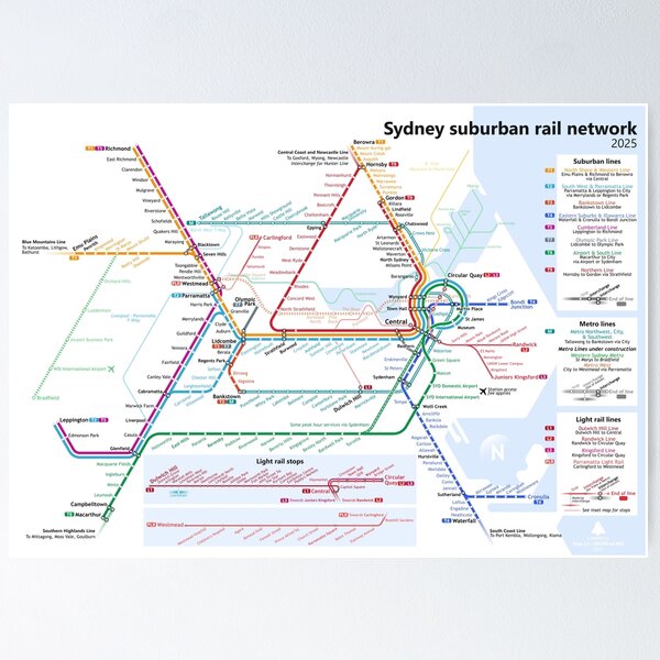 "Sydney Trains and Metro Map - 2025 (Light theme)" Poster for Sale by CrossingLights | Redbubble