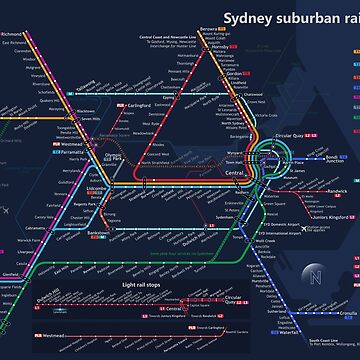 "Sydney Trains, Metro, and Light Rail map - 2025 (Dark theme) " Art ...