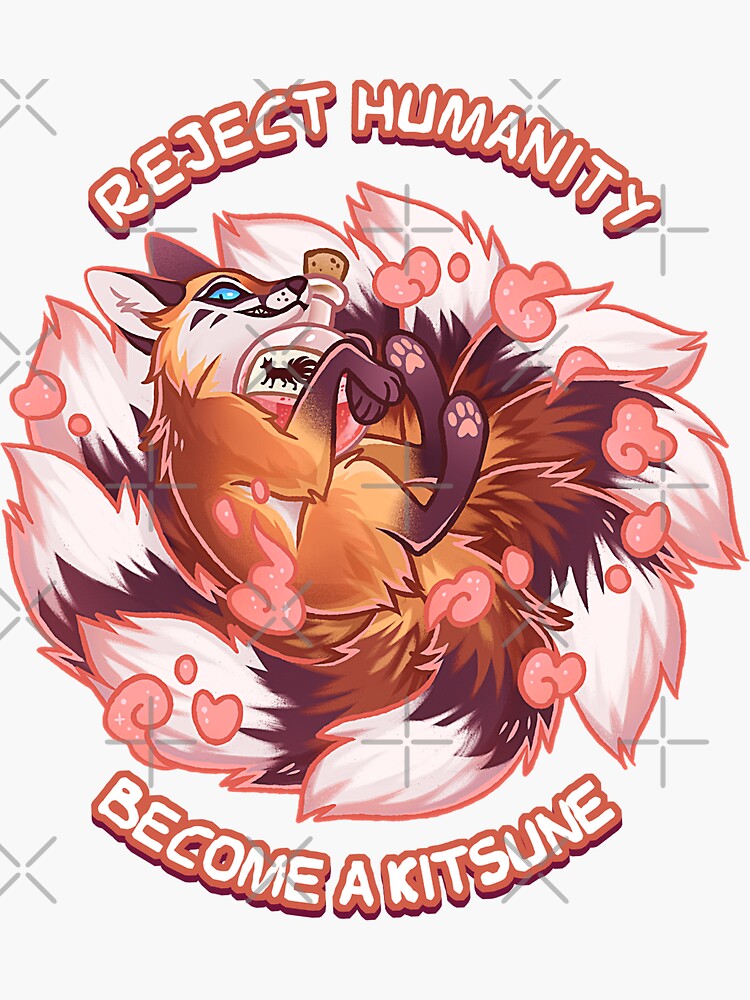 "Reject humanity, Become a red KITSUNE!" Sticker by Mr-Lemur | Redbubble