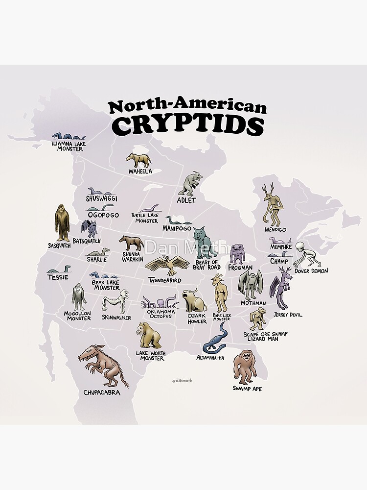 "North-American Cryptids Map" Poster for Sale by danmeth | Redbubble