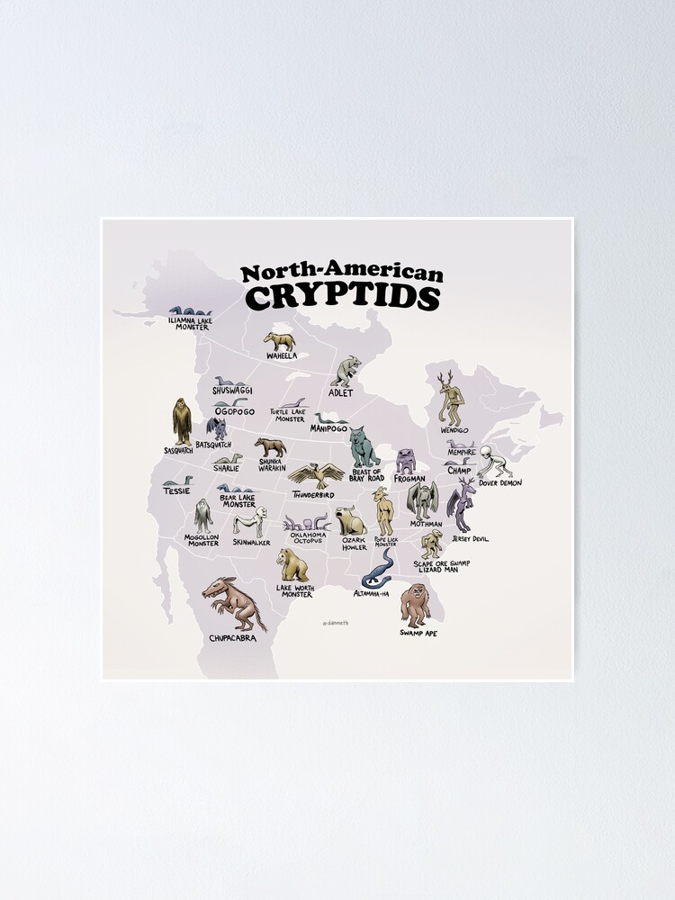 "North-American Cryptids Map" Poster for Sale by danmeth | Redbubble