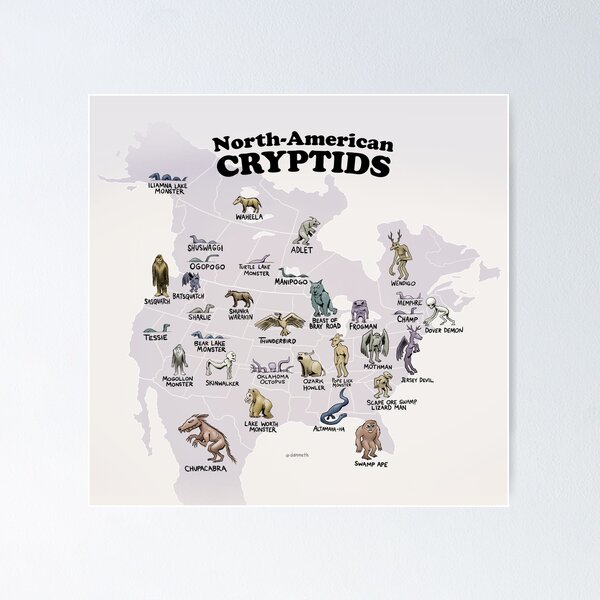 "North-American Cryptids Map" Poster for Sale by danmeth | Redbubble