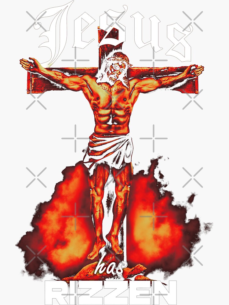 "Jesus Has RIZZen Meme Buff Jesus Funny Graphic Design" Sticker for Sale by ProfessorPEW | Redbubble
