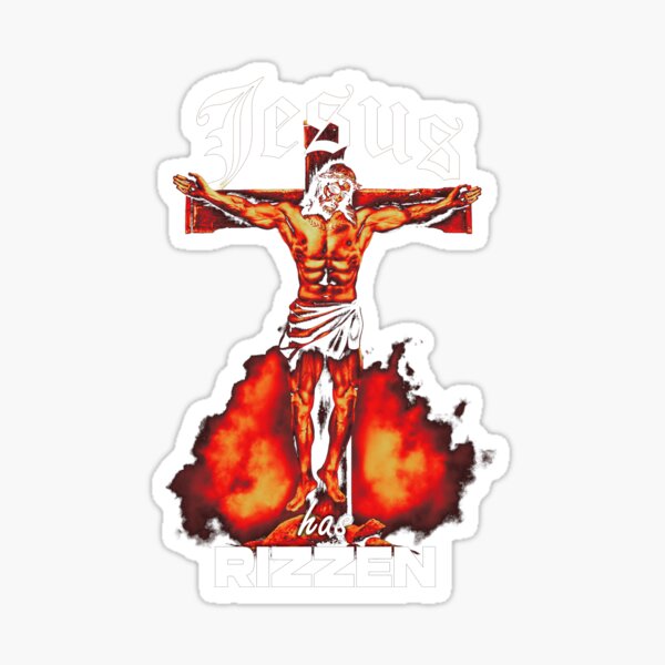 "Jesus Has RIZZen Meme Buff Jesus Funny Graphic Design" Sticker for ...