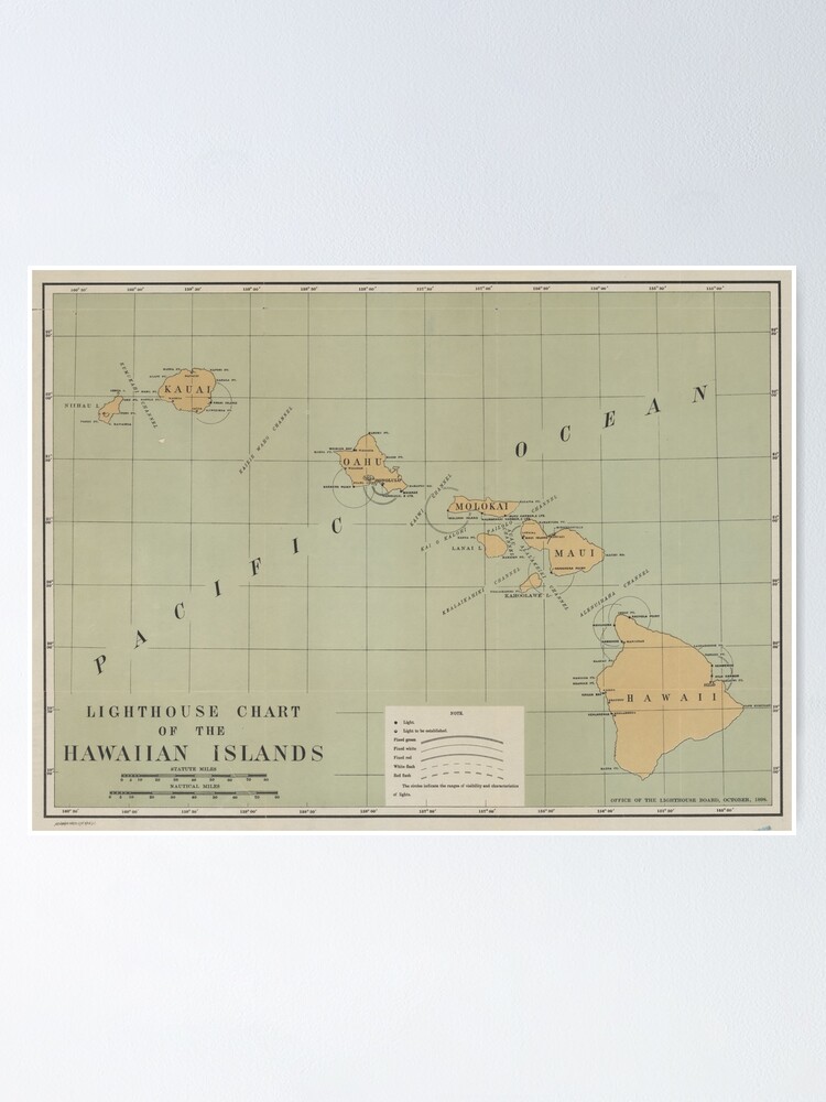 "Vintage Lighthouse Map of Hawaii (1898)" Poster for Sale by ...