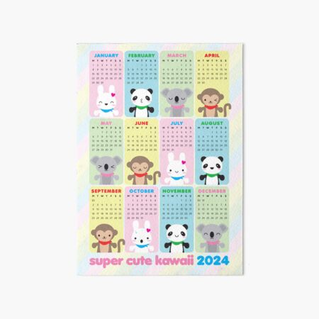 "Super Cute Kawaii Animals 2024 Calendar" Art Board Print for Sale by ...