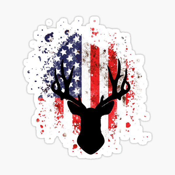 "Patriotic American Whitetail Deer Buck Hunter " Sticker for Sale by ...