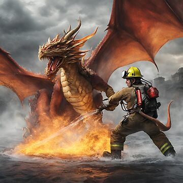 "Firefighter fight against a dragon" Sticker for Sale by Norbert0 ...
