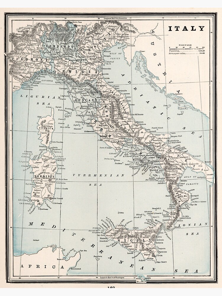 "Vintage Map of Italy (1893)" Sticker by BravuraMedia | Redbubble