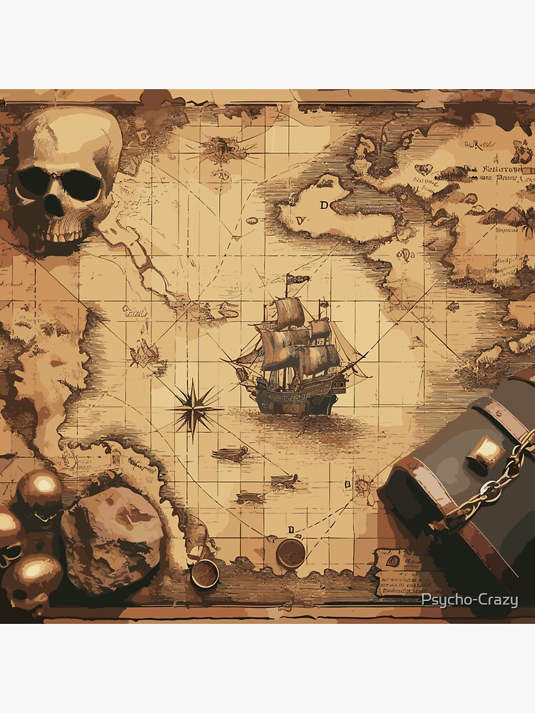 "Lost Treasury Map on Pirate Island HQ" Sticker for Sale by Psycho ...