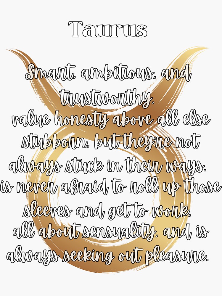 "Taurus Positive Personality T-Shrit" Sticker for Sale by TxTaurus110 ...