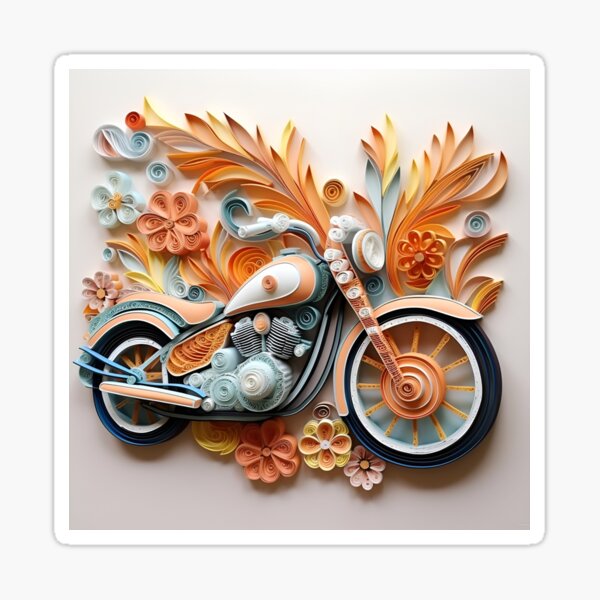 "Decorative Paper Quilling motorcycle pastel print" Sticker for Sale by ...
