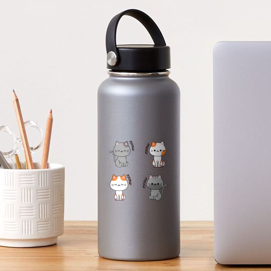 "Cute Kitty Cat 'Meow' 4-Pack" Sticker for Sale by PlusInfinitee ...