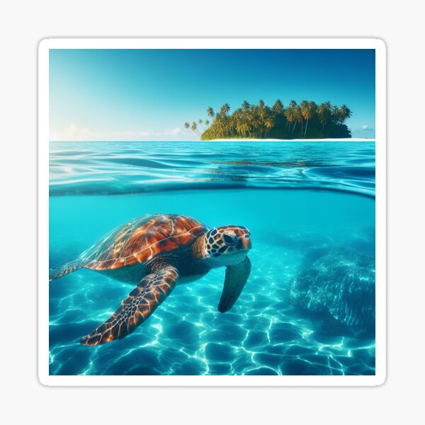 "Aquatic turtle swimming in transparent blue water" Sticker for Sale by ...
