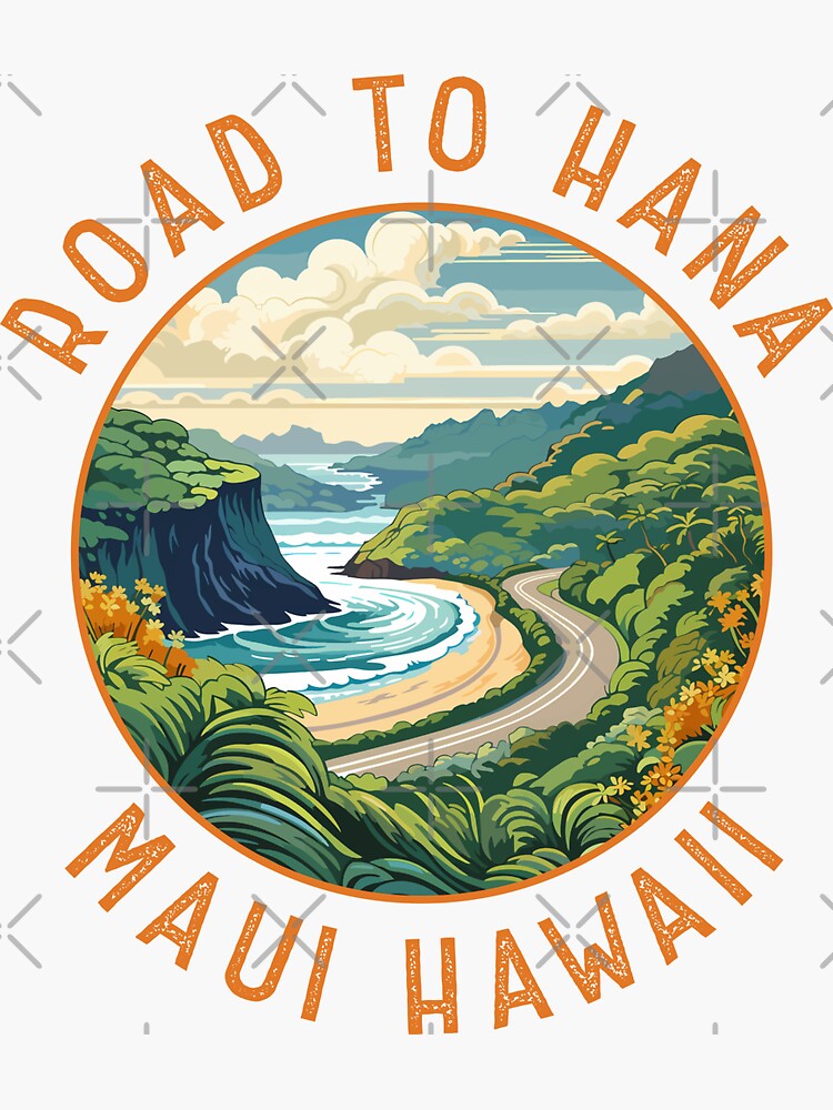 "Road to Hana Maui Hawaii Retro Distressed Circle" Sticker for Sale by ...