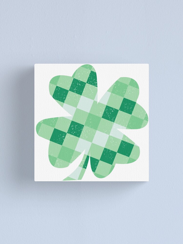 "Green Checkered Shamrock. Lucky Four Leaf Clover" Canvas Print for ...