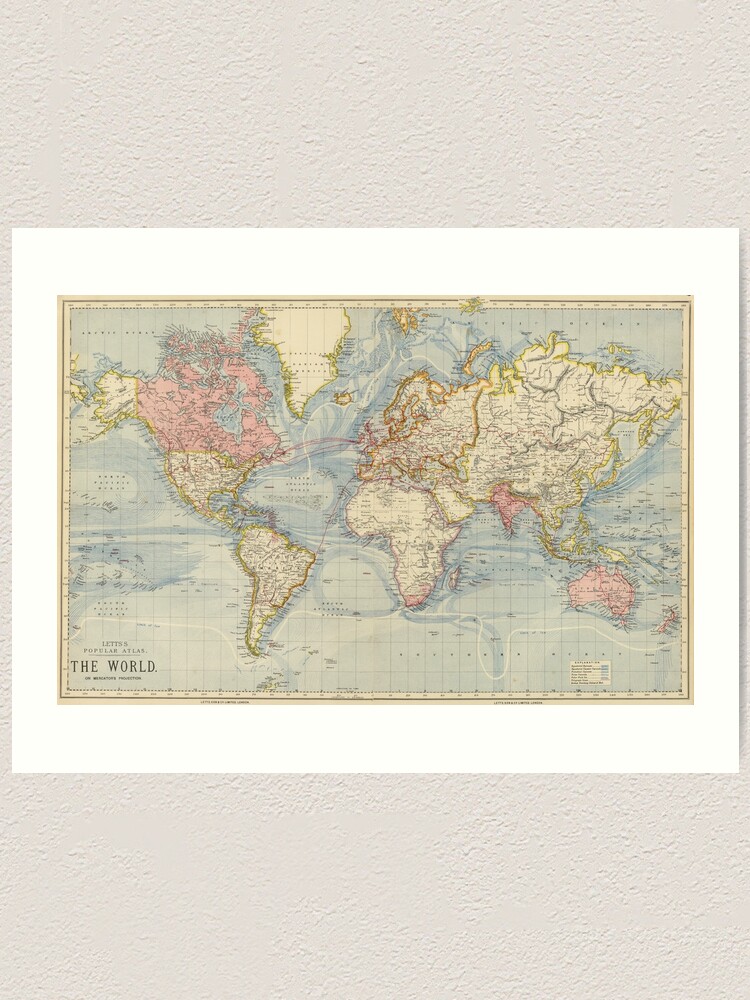 "Vintage Map of The World (1883)" Art Print for Sale by BravuraMedia ...