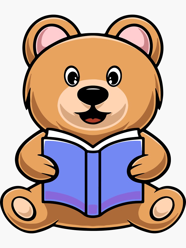 "Cute bear reading a book cartoon illustration" Sticker for Sale by ...
