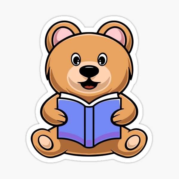 "Cute bear reading a book cartoon illustration" Sticker for Sale by ...