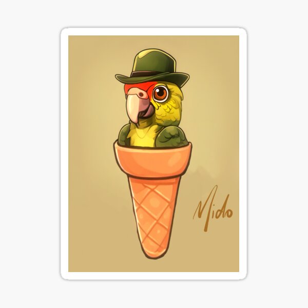 "Biggles Conure in a cone, caramel flavour" Sticker for Sale by ...