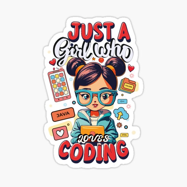 "Girl wearing glasses working with laptop, just a girl who loves coding" Sticker for Sale by ...