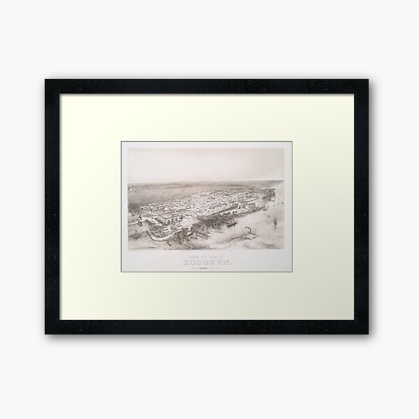 "Vintage Pictorial Map of Hoboken NJ (1860)" Framed Art Print for Sale ...