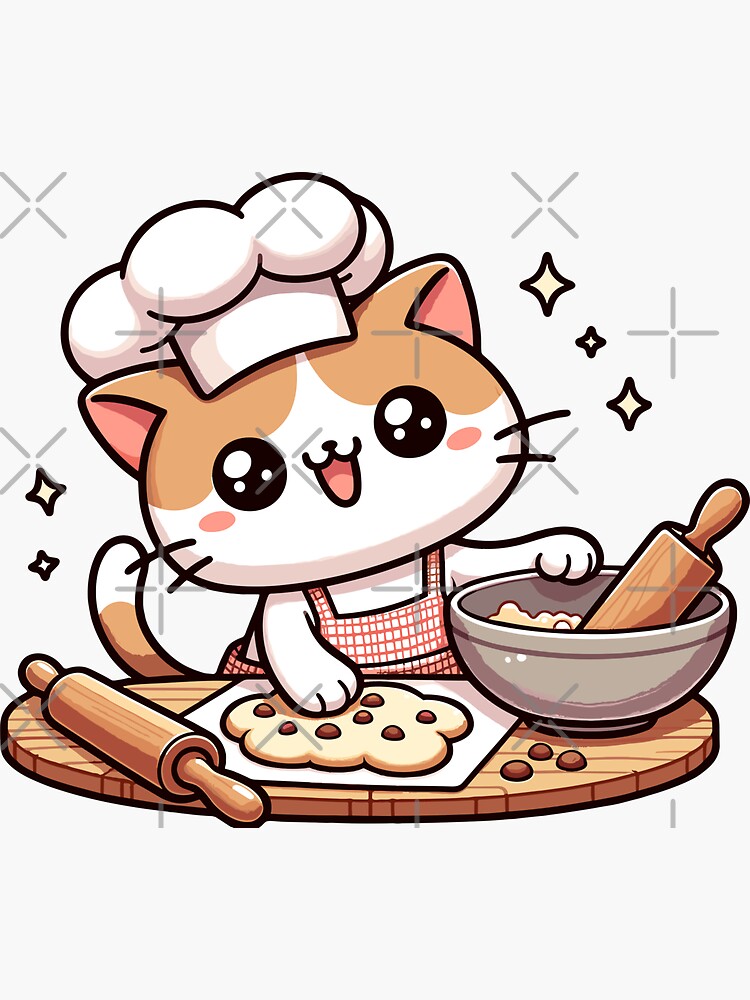"Kawaii Cat Baker Delight" Sticker for Sale by PuffPuffPrint | Redbubble
