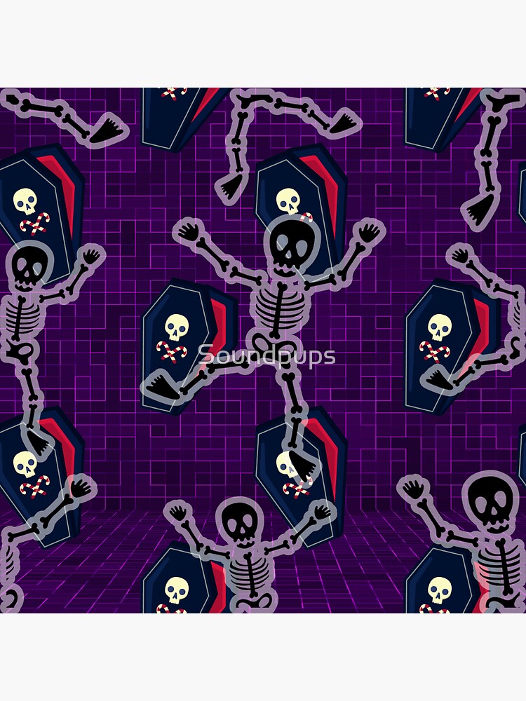 "Kawaii Dancing Skeletons Halloween Cyber Goth Purple Design" Sticker ...