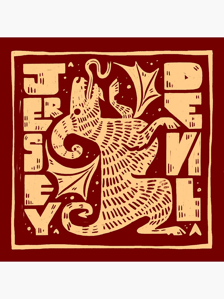 "Jersey Devil Cryptid Woodcut Print" Sticker for Sale by greermiceli ...