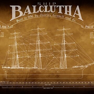 "Historic Fully-Rigged Ship BALCLUTHA Blueprint 1886" Sticker for Sale ...