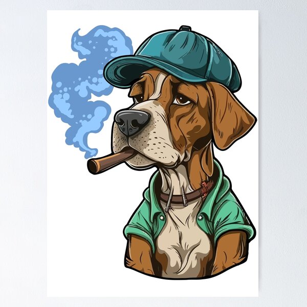 "bulldog smoking, sad dog smoking, cartoon dog smoking" Poster for Sale by GreyStanzione1 ...