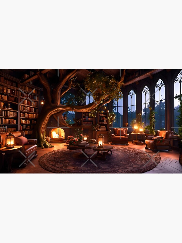 "The treehouse library - cosy ambience and fireplace " Art Print for ...