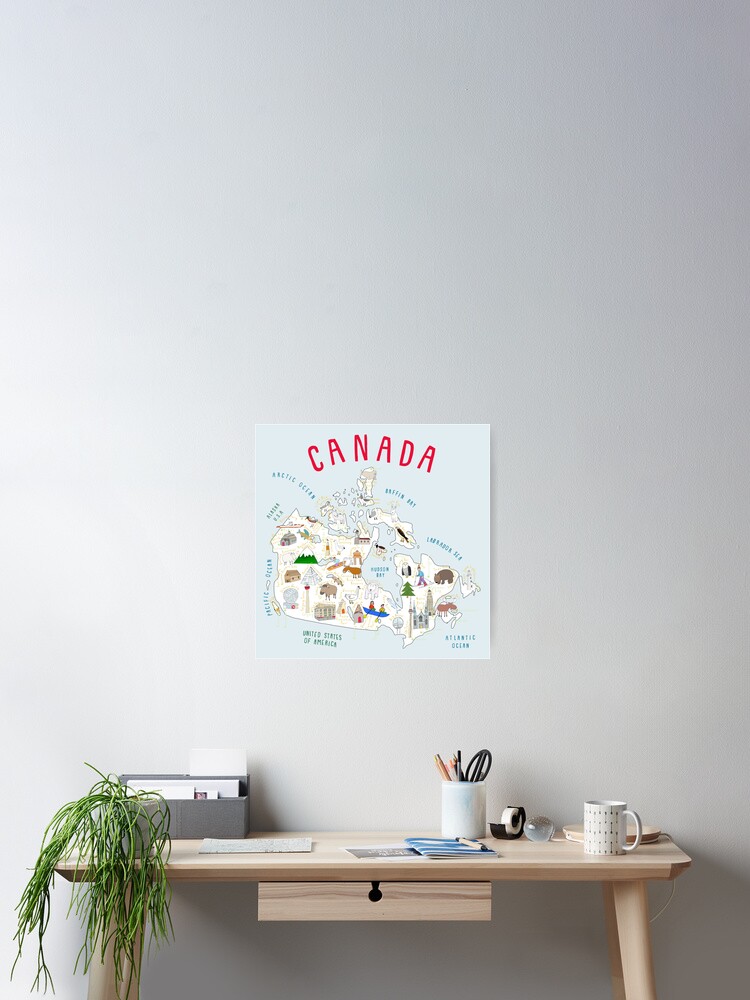 "Map Of Canada With Cute Country Symbols By Artist Carla Daly" Poster ...